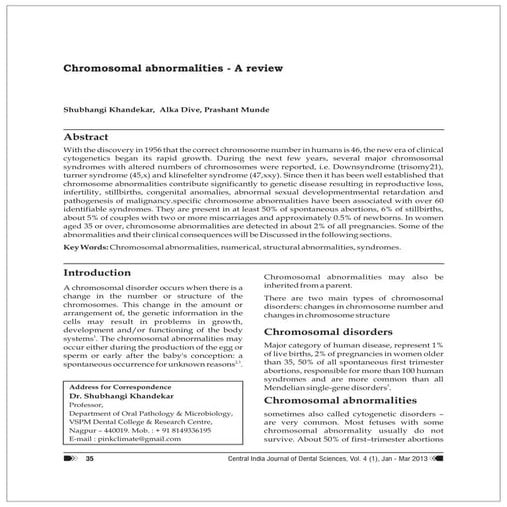 Chromosomal abnormalities a review | PDF | Infertility | Reproductive ...