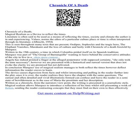 Chronicle Of A Death Foretold Essay | PDF