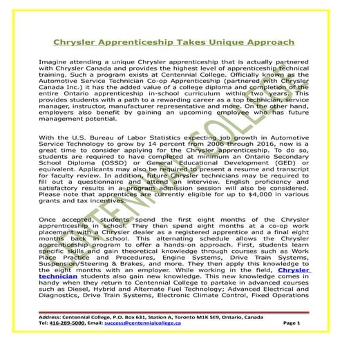 Chrysler apprenticeship takes unique approach | DOC | Automotive ...
