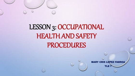 Occupational health and safety procedures | PPTX | Death, Injury, or ...
