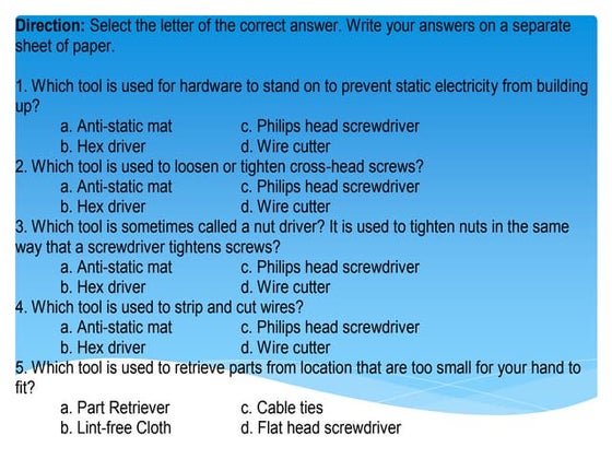 Use of tools in pc hardware servicing | PPTX | Computer Peripherals ...