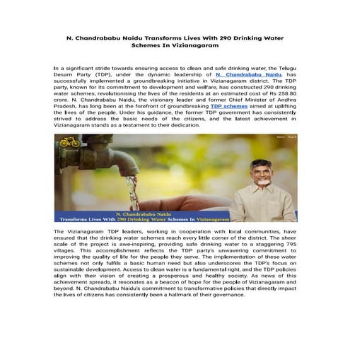 N. Chandrababu Naidu Transforms Lives With 290 Drinking Water Schemes In Vizianagaram | PDF ...