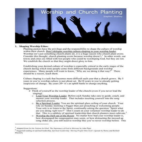 Church Plant Worship Considerations (Stephen Sharkey) | PDF