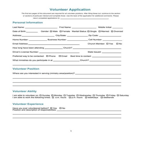Church volunteer application | PDF