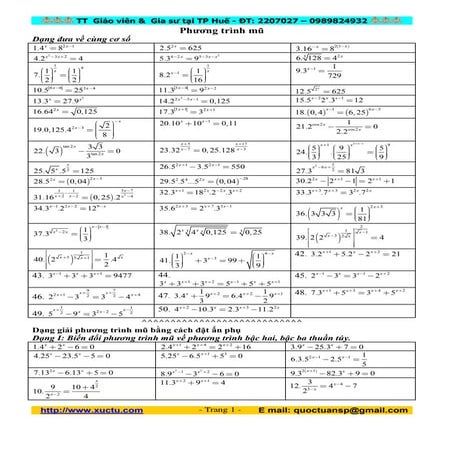 Chuyen phuong trinh mu logarit day du | PDF
