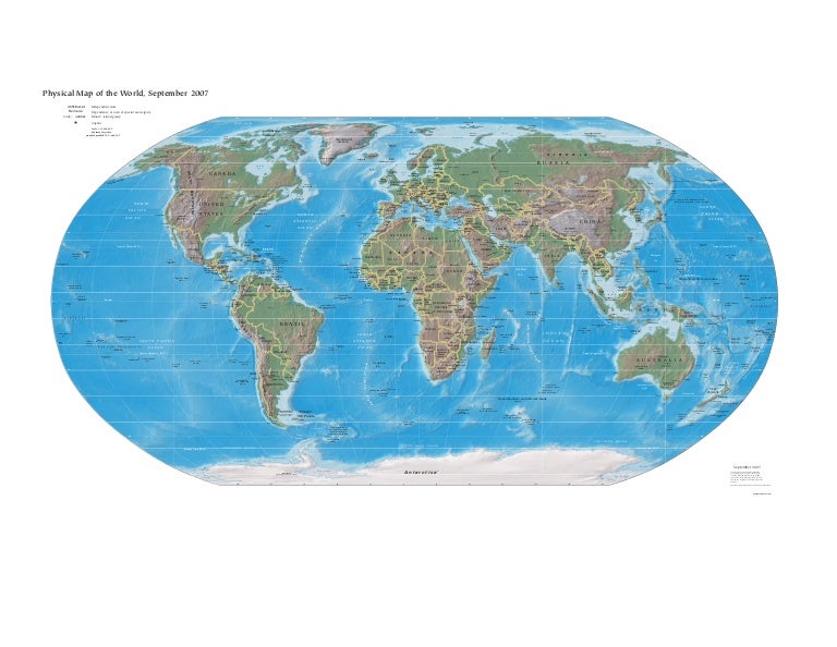 Cia World Factbook Reference Map Physical World Sept 2007