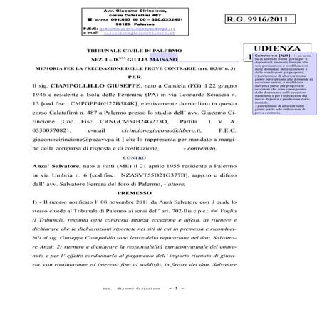 Ciampolillo giuseppe anza' salvatore procedimento 9916 2011 mem.art.183,6° n.3 05 12 12 | PDF