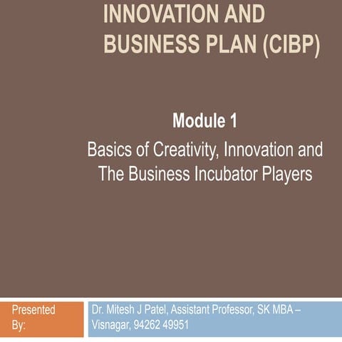 Basics of Creativity, Innovation and The Business Incubator Players.pptx
