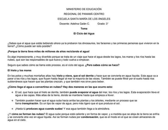 Comprensión Lectora Del Ciclo Del Agua El Ciclo Del Agua | TPT