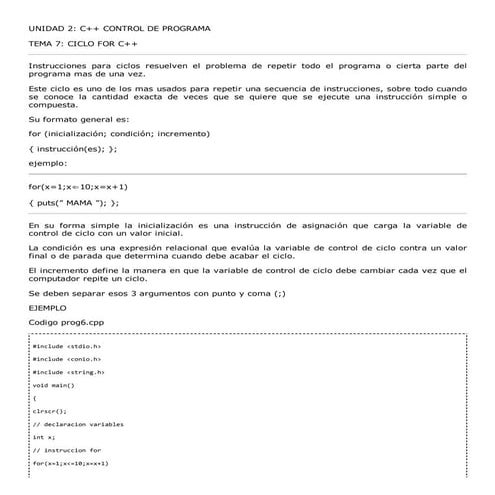 Ciclo for c++ | PDF
