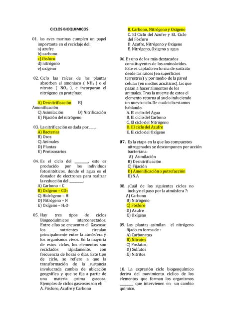Hoja De Trabajo De Biología Con Respuestas Clave Cuadernillo De