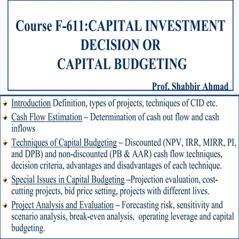 Capital Investment Decision or Capital Budgeting | PPT