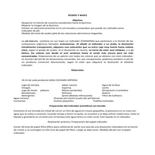 Hoja De Trabajo De Escala De Ph De ácidos Y Bases