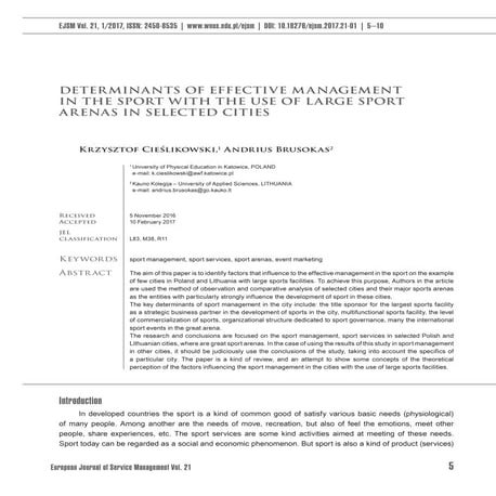 DETERMINANTS OF EFFECTIVE MANAGEMENT IN THE SPORT WITH THE USE OF LARGE ...