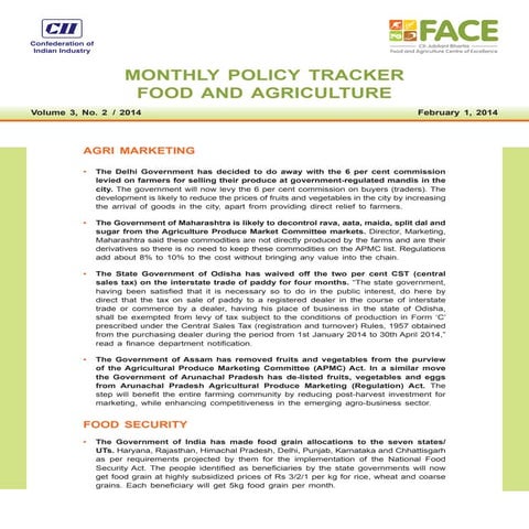 CII FACE Policy Tracker Newsletter, February 2014 | PDF