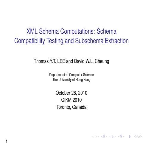 Xml Schema Computations Schema Compatibility Testing And Subschema Extraction Ppt