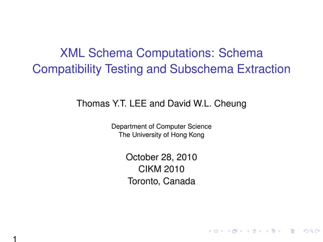 Xml Schema Computations Schema Compatibility Testing And Subschema Extraction Ppt