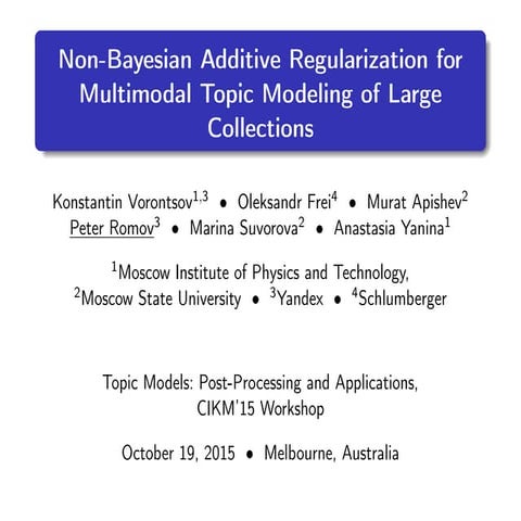 Non-Bayesian Additive Regularization for Multimodal Topic Modeling of Large Collections | PDF ...