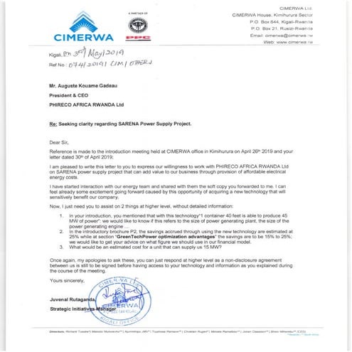 CIMERWA LETTER 01 | PDF