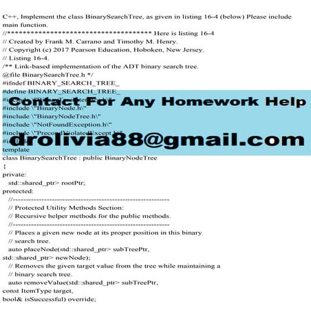 C Implement The Class Binarysearchtree As Given In Listing 16 4 Pdf