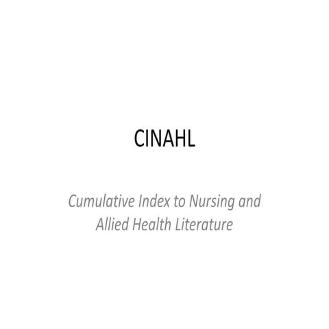 CINAHL Introduction | PDF