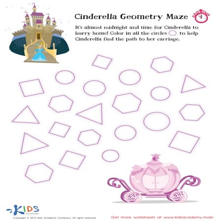 Cinderella Geometry Maze - Printable Worksheet for kids | PDF
