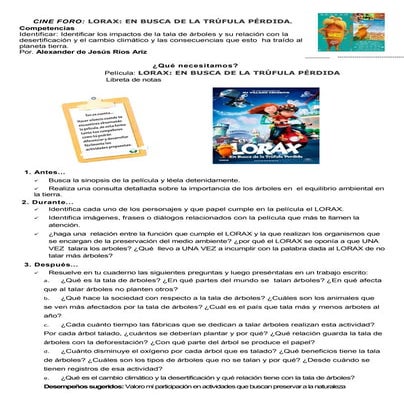 Hoja De Trabajo De Lorax FICHA DE TRABAJO Pelicula El Lorax | PDF