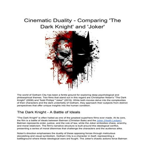 Cinematic Duality - Comparing 'The Dark Knight' and 'Joker' | PDF