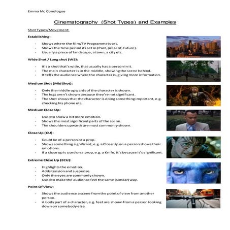 Cinematography - shot types | PDF
