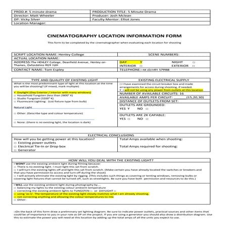 Cinematography location form | DOCX