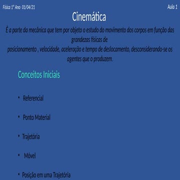 Cinemática Aula 1 Conceitos Iniciais .pptx