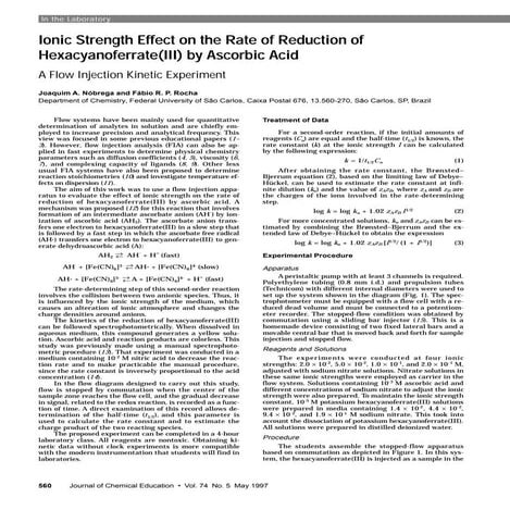 Ionic Strength Influence on Hexacyanoferrate(III) Reduction Kinetics ...