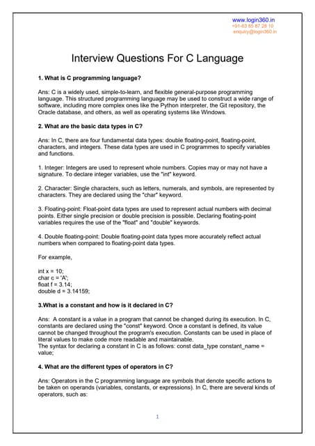 C Language Interview Questions Data Types Pointers Data Structures Memory Management Pdf