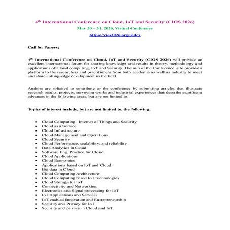 4th International Conference on Cloud, IoT, and Security (CIOS 2026 ...