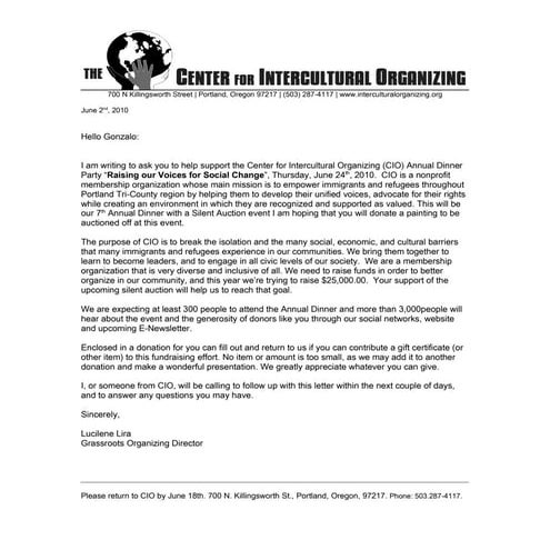 Cio silent auction solicitation letter Gonzalo Marín | DOC