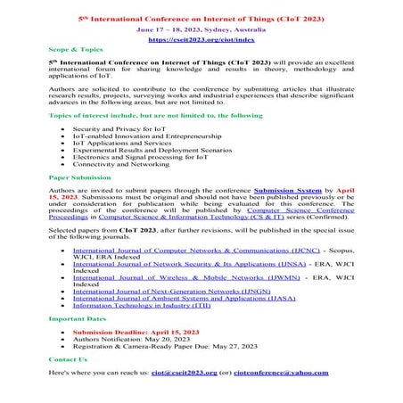 5th International Conference on Internet of Things (CIoT 2023) | PDF