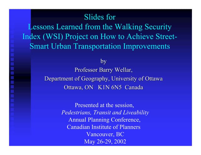 Lessons Learned From The Walking Security Index Wsi Project On How To