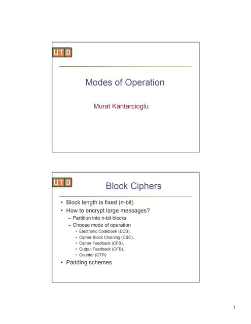 Block cipher modes of operation | PPTX
