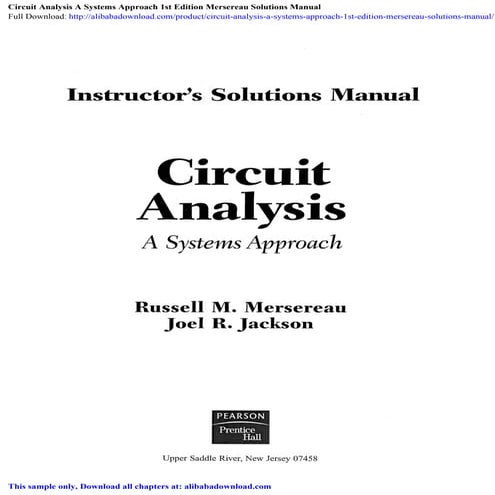 Circuit Analysis A Systems Approach 1st Edition Mersereau Solutions Manual | PDF