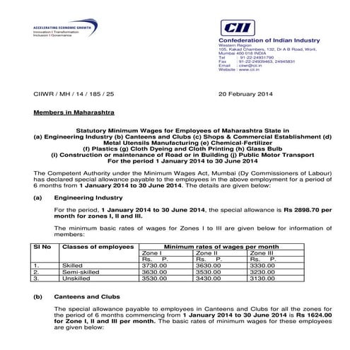 Circular minimum wages january 2014 - june 2014 (1) | PDF
