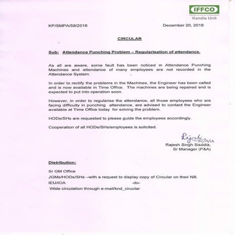 Circular punching problem - regularisn of attendance. | PDF