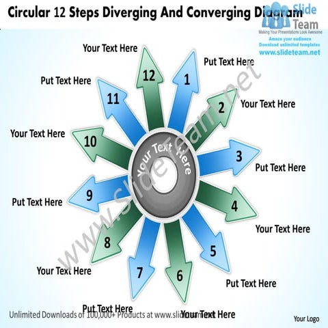 Circular 12 steps diverging and converging diagram flow layout process ...