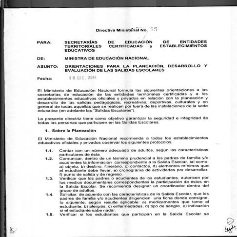 CIRCULAR No. 55. MEN. SALIDAS PEDAGÓGICAS | PDF