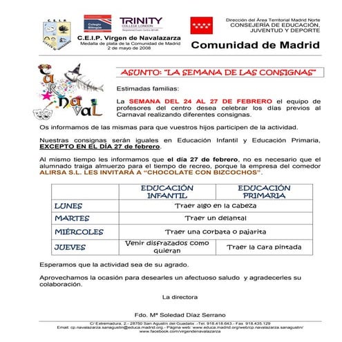Circular familias educación infantil semana del carnaval | PDF