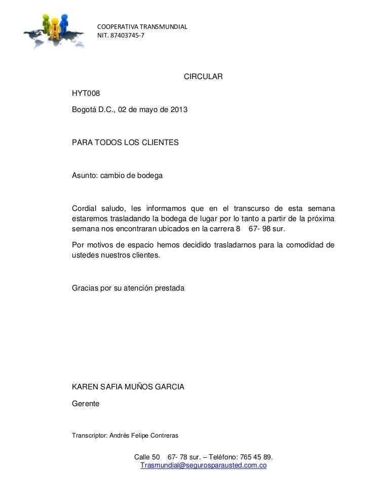 Ejemplo De Carta Circular De Una Empresa Peter Vargas Ejemplo De Carta