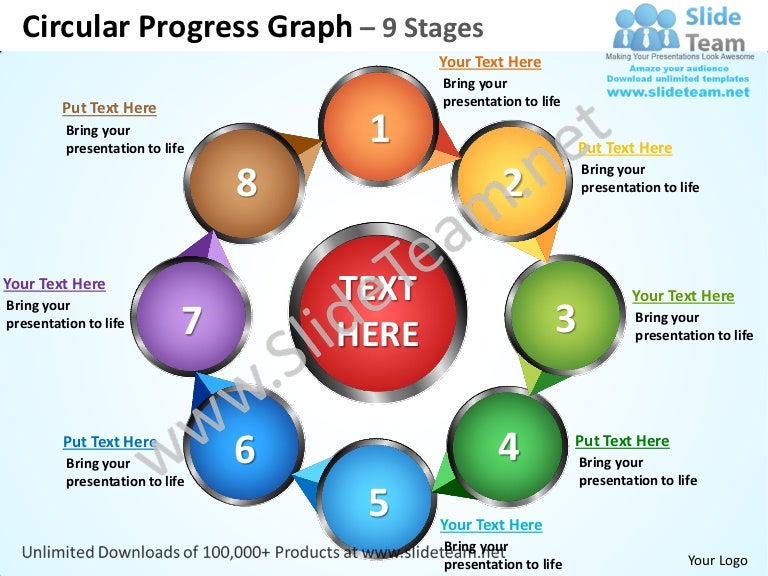 Circular progress graph 9 stages powerpoint templates 0712