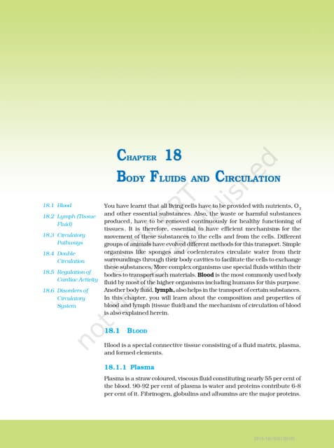 Body Fluids And Circulation Class 11th | PDF