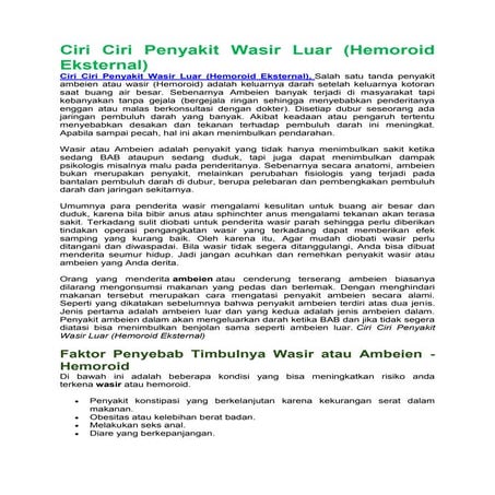 Ciri ciri penyakit wasir luar (hemoroid eksternal) | PDF