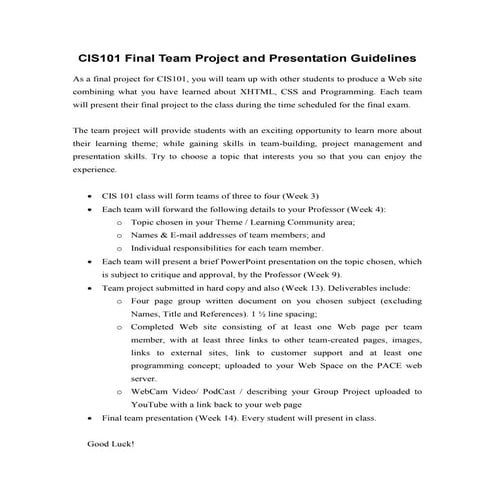 Cis 101 team_projectguidelines_fall_11 | PDF