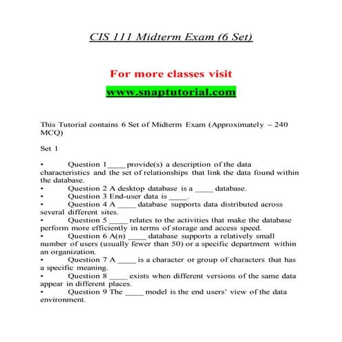 Cis 111 Education Redefined - snaptutorial.com